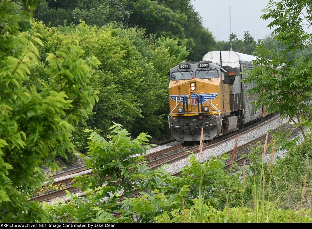 UP 8092 pushing stacks in east Dallas